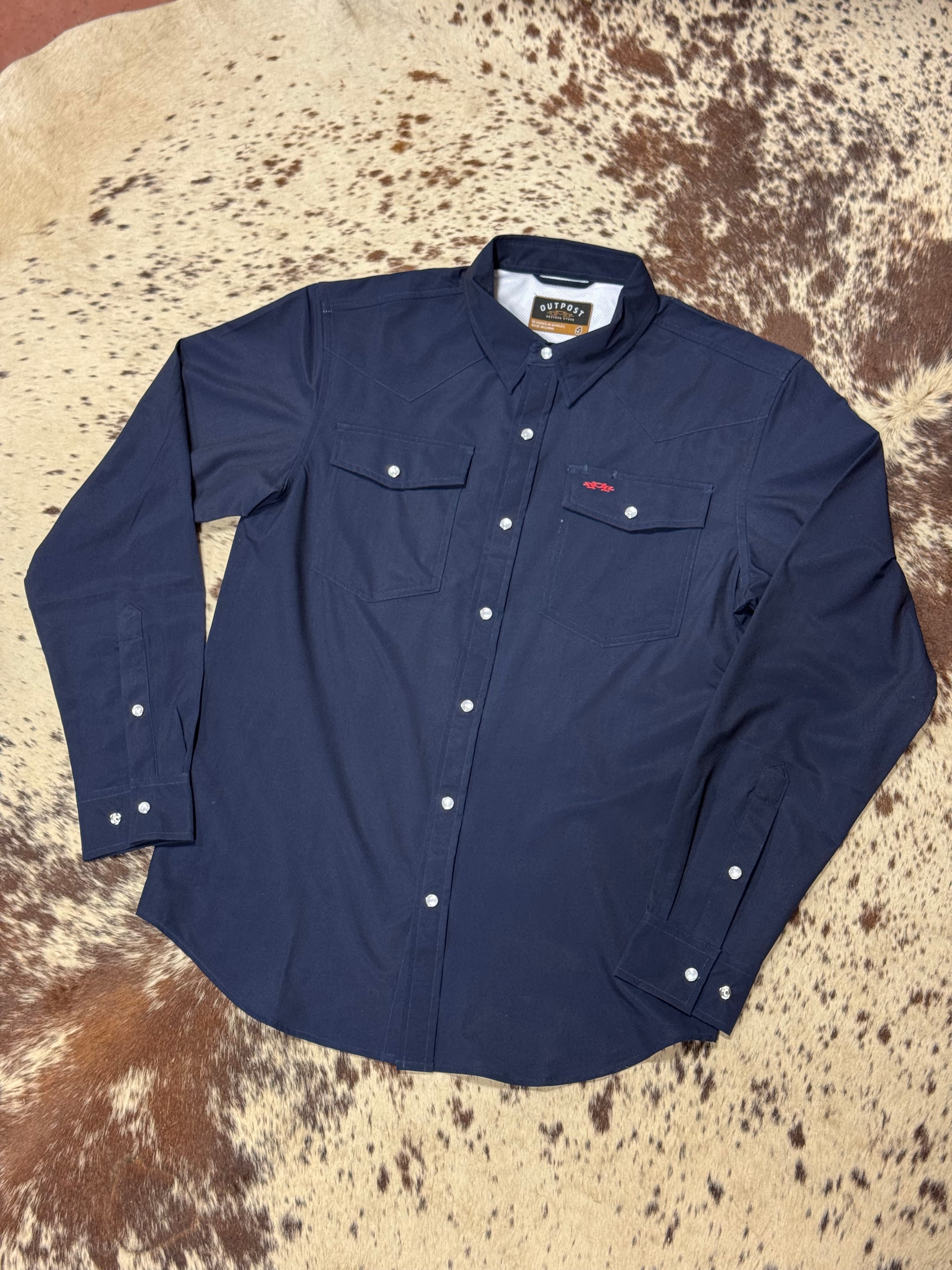 Outpost Performance Navy Pearl Snap LS Shirt – Outpost Western Store