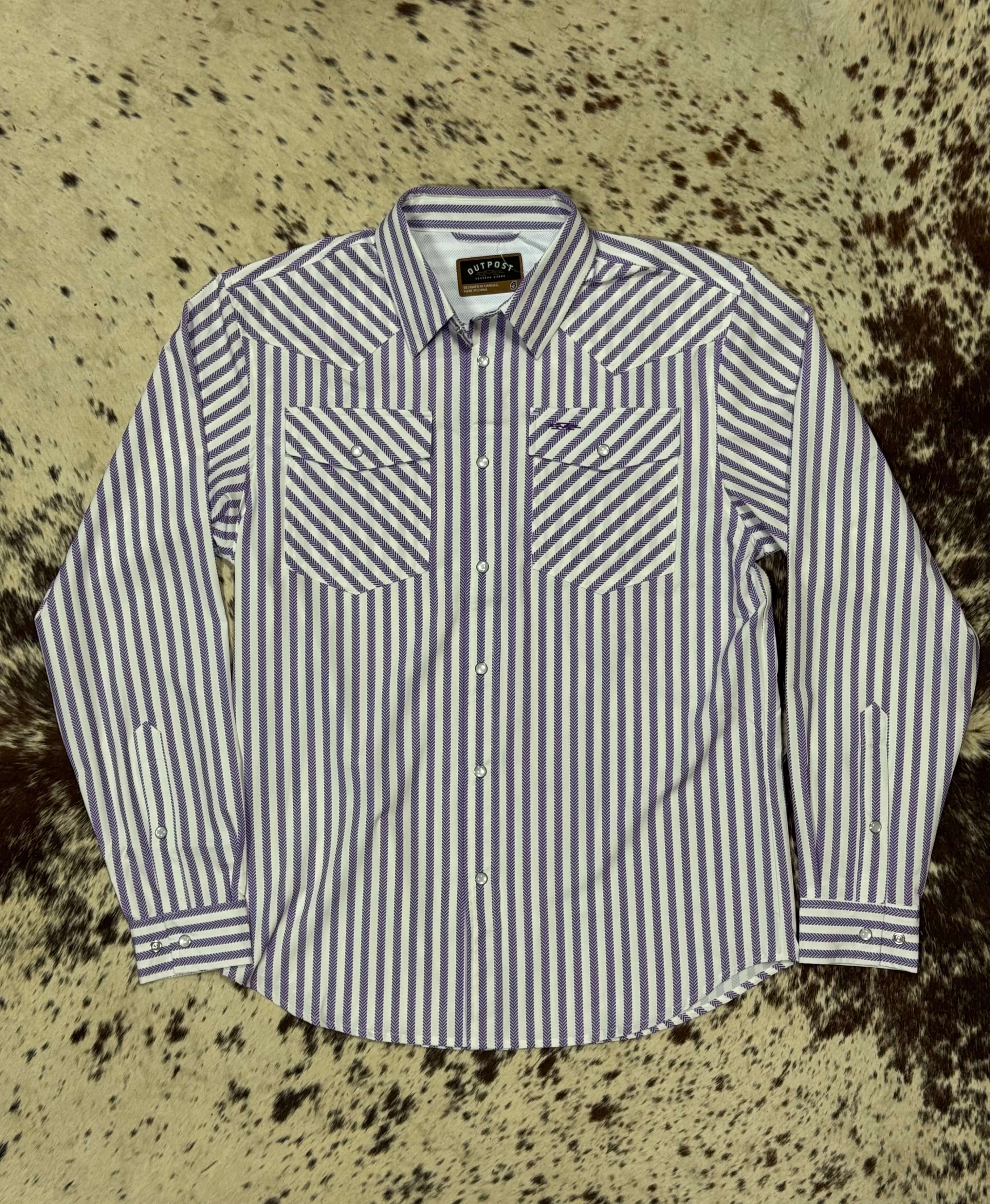 Outpost Performance Purple Stripe LS Pearl Snap Shirt – Outpost Western ...