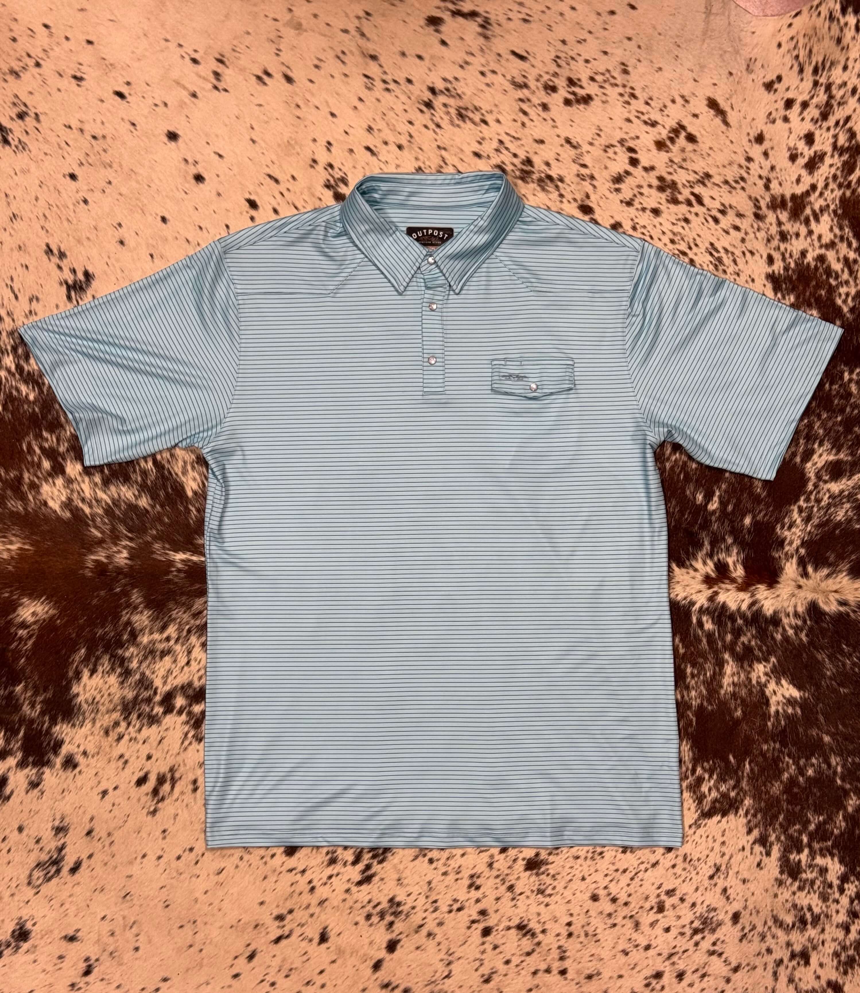 Outpost Performance Blue Stripe Polo Shirt – Outpost Western Store