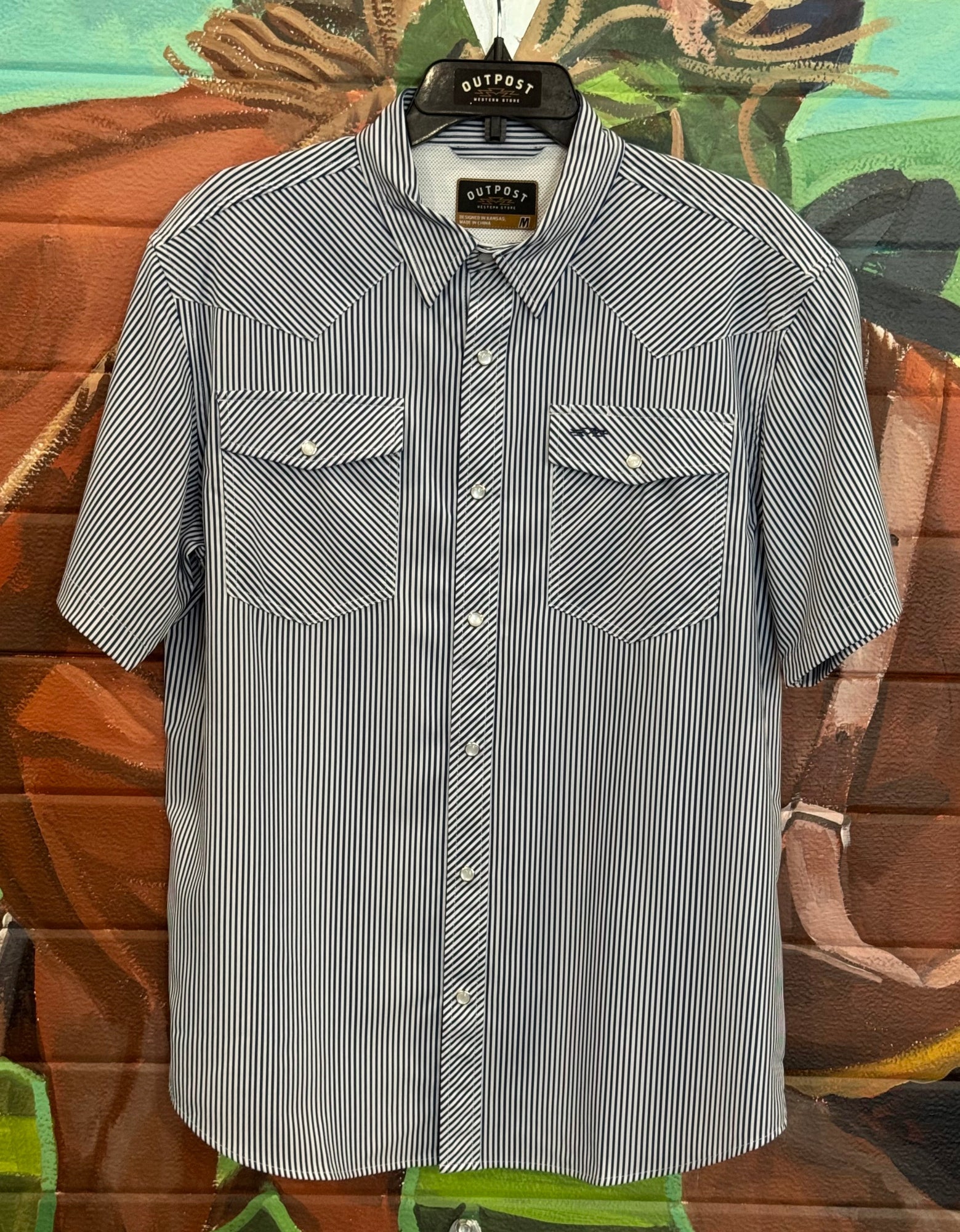 Outpost Performance Navy Pinstripe SS Pearl Snap Shirt – Outpost ...