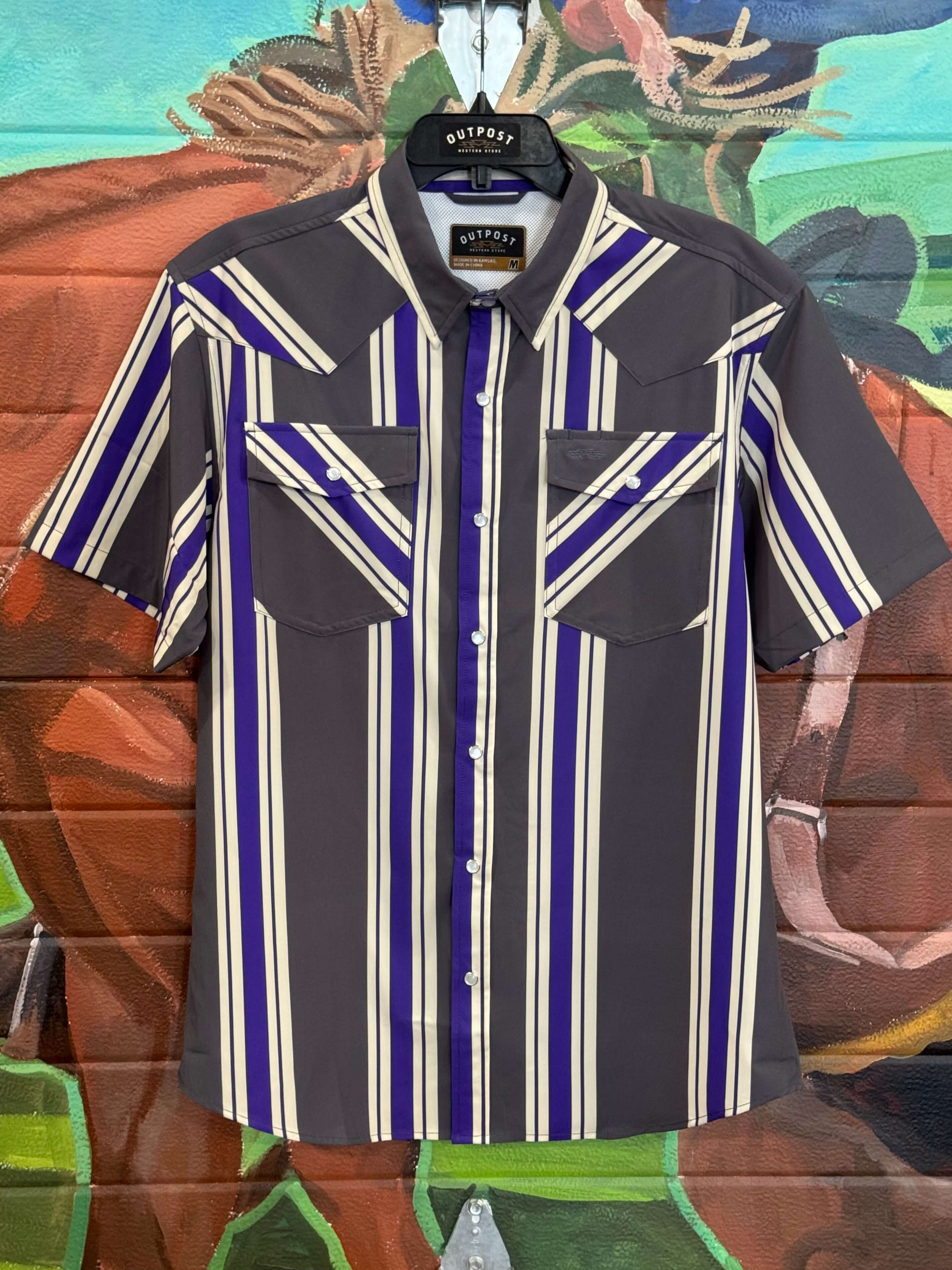 Outpost Performance Purple/Grey Stripe Pearl Snap SS Shirt – Outpost ...