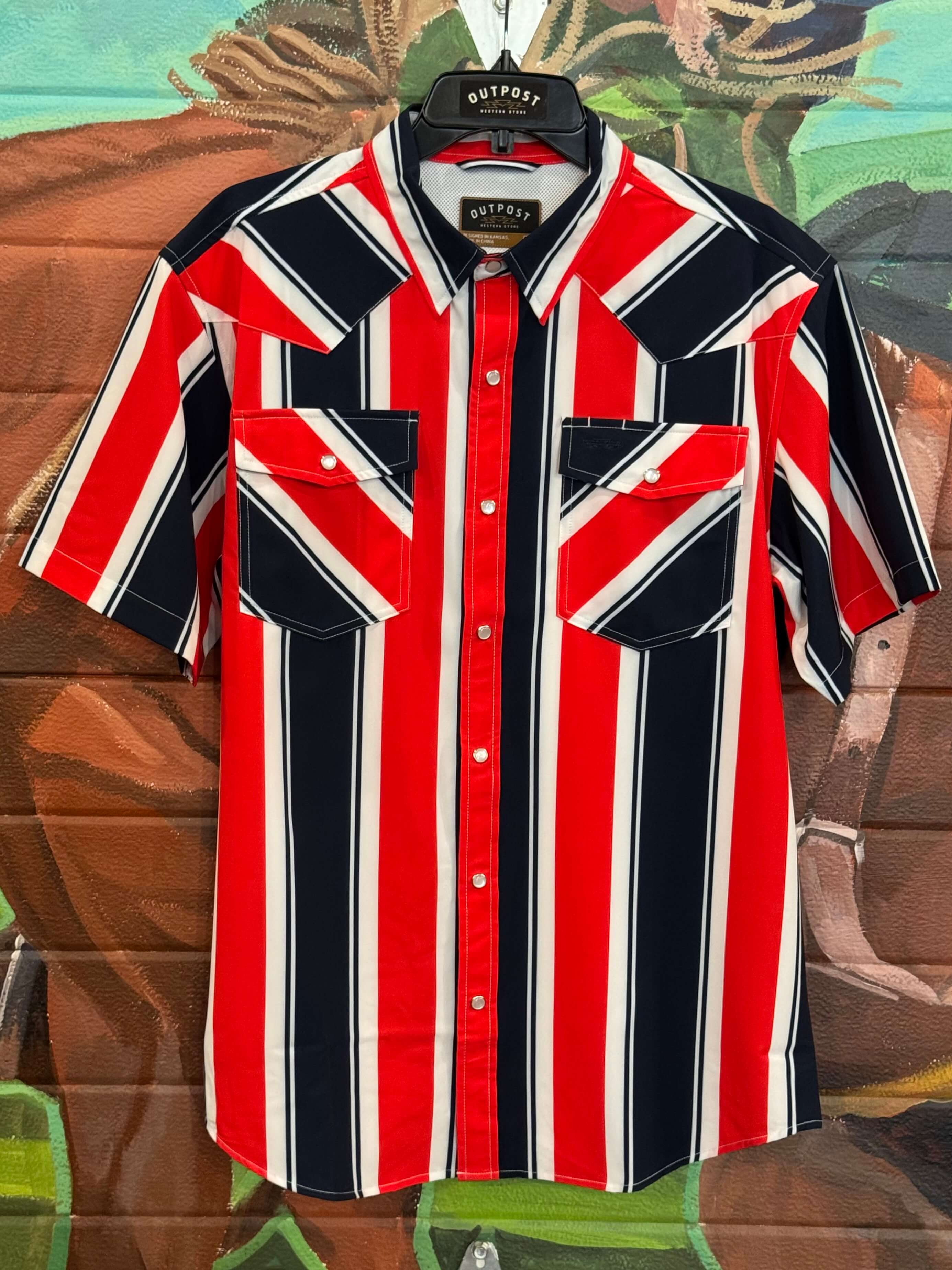 Outpost Performance Retro SS Red/White/Blue Pearl Snap Shirt – Outpost ...