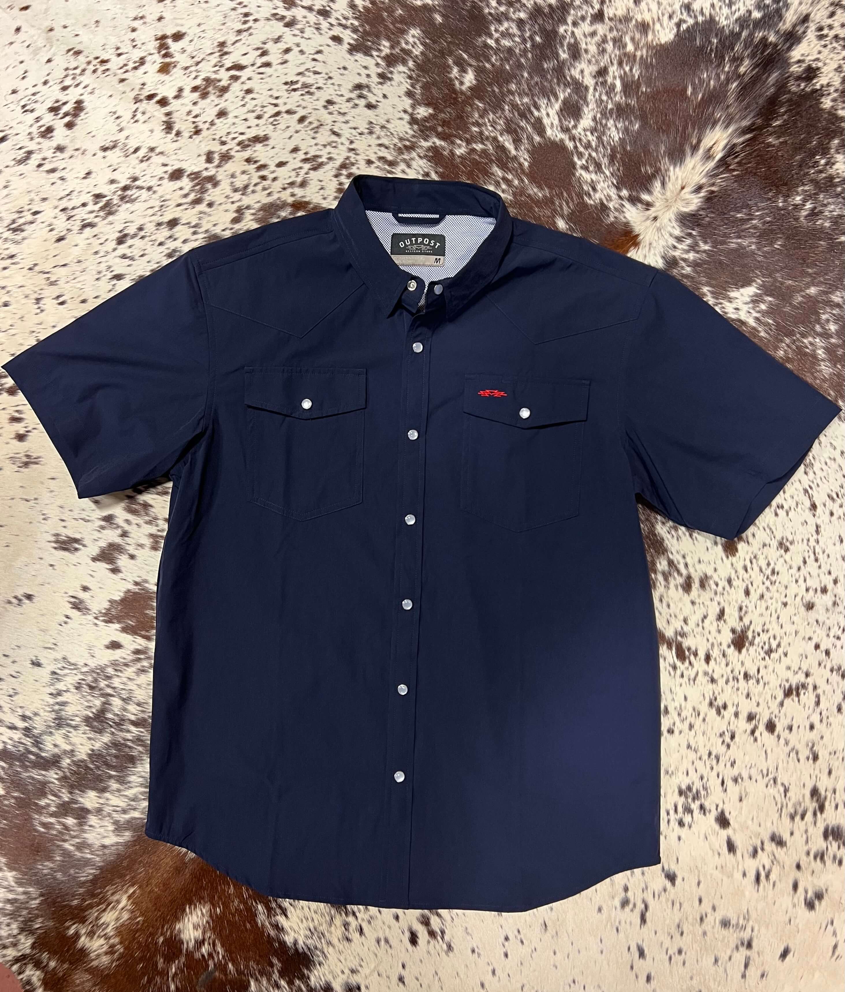 Outpost Performance Navy Pearl Snap SS Shirt – Outpost Western Store