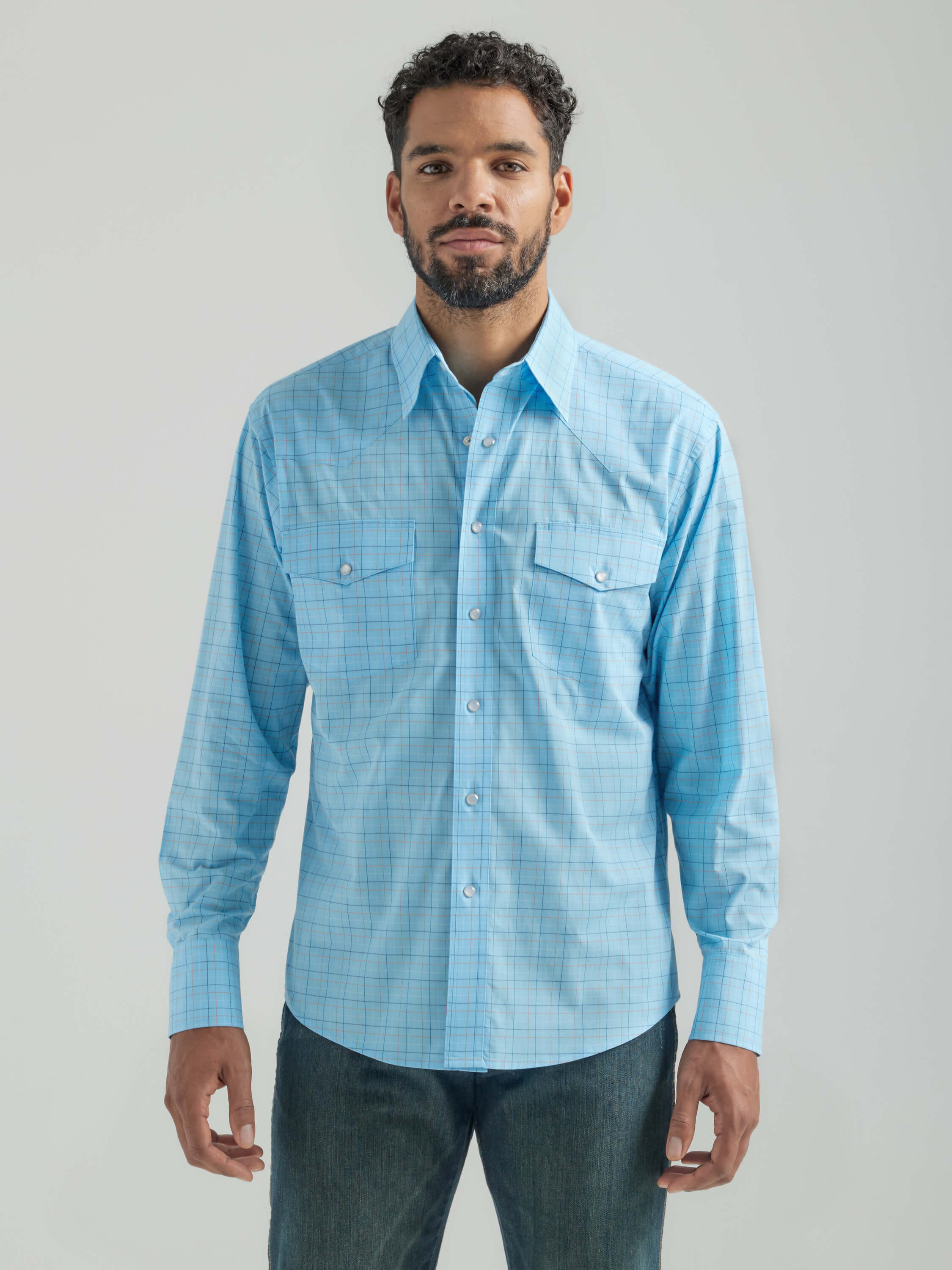 Wrangler | Wrinkle Resist Blue LS Plaid Snap Shirt – Outpost Western Store